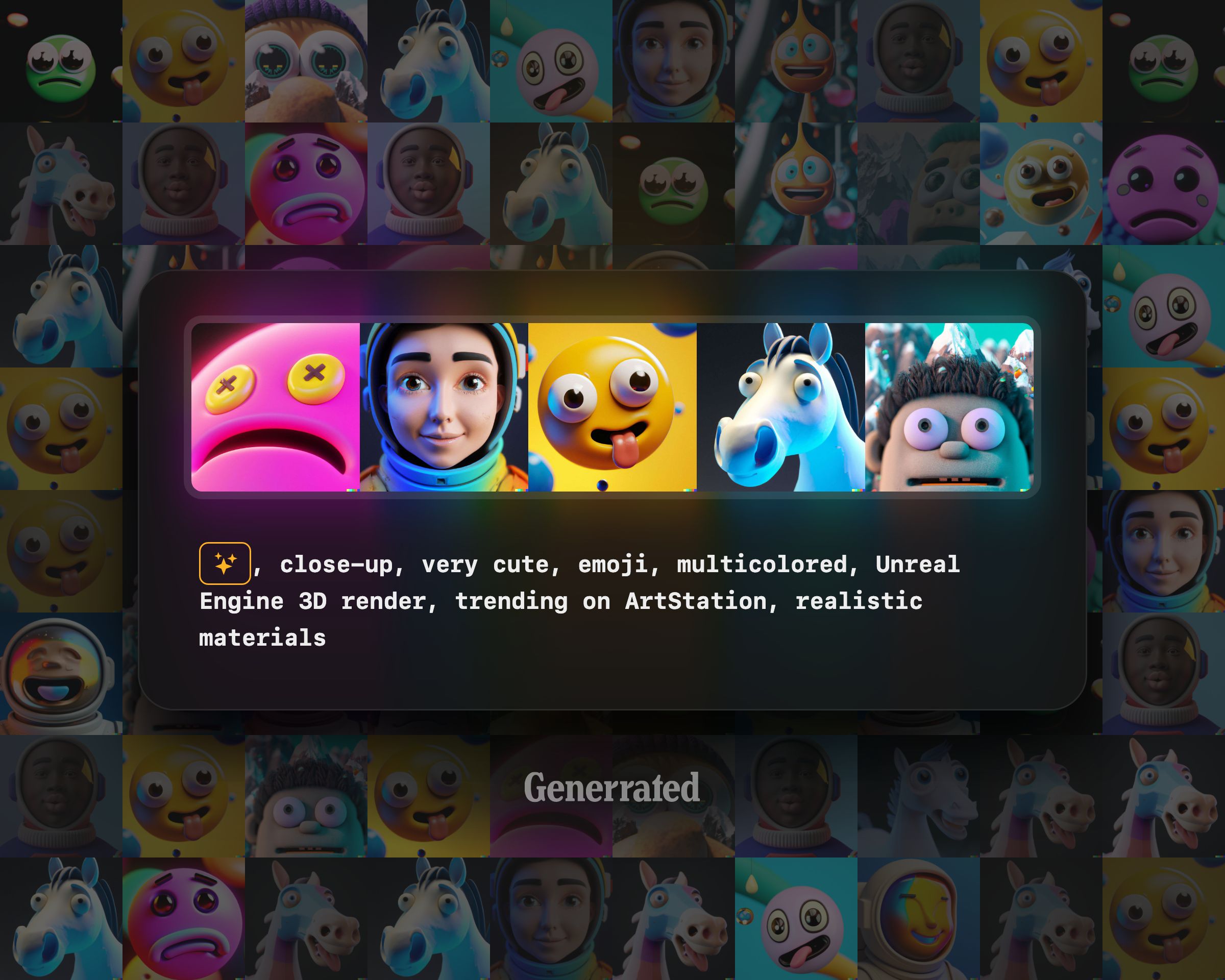 Generrated: "Subject, close-up, very cute, emoji, multicolored, Unreal ...