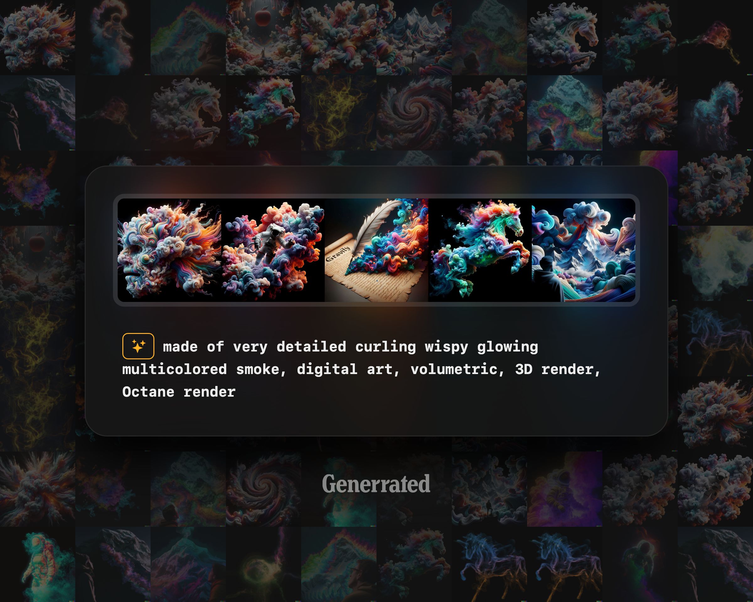 Generrated: "Subject made of very detailed curling wispy glowing ...